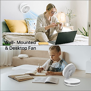 Jassco Air Circulator Fan, Desktop Fan, Portable Oscillating Table Fan for Whole Room, Wall-Mounted Fan, 4 Speeds, Personal Cooling Fan with LED Night Light for Home, Dorm, Workout