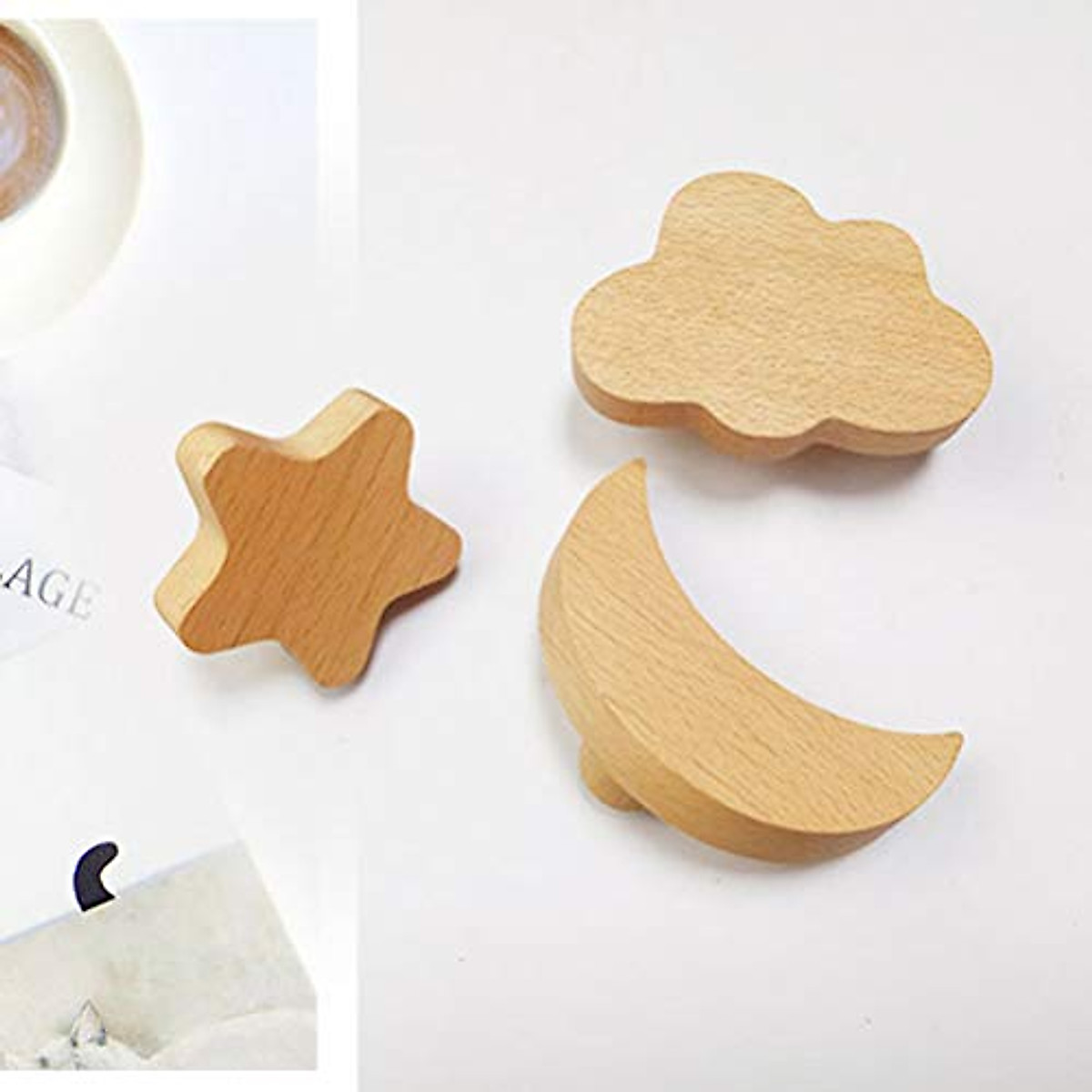 Garneck 3Pcs Wall Hooks Hat Hooks Wooden Coat Hangers Star Moon Cloud Wall Hook Kids Room Nursery Wall Decors