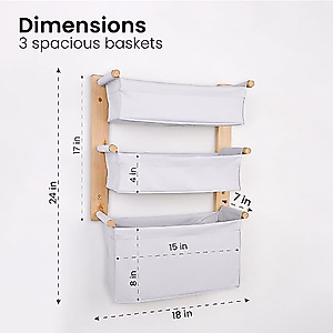 Wall Hanging Basket for Organizing, Hanging Wall Baskets for Storage, Wall Basket for Bathroom, Bedroom, Kid Playroom, Hanging Fruit Basket for Kitchen, Woven Fabric Wall Basket, Knitting Basket /LGray