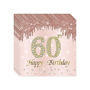 Rose Gold Birthday Party Supplies,Disposable Party Tableware Sets - 60 Years Paper Plates,Napkins,Plastic Forks Knives,Tablecloths,60th Birthday Decorations for Women,24 Guests