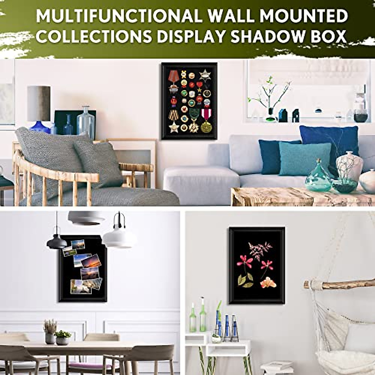 ARRAWIS Pin Display Case 11"x15" Solid Wood Pin Collection Display Shadow Box with UV Protection Acrylic Glass Door for Military Badges, Medals, Pin Enthusiast Collectibles (Black)