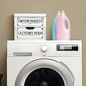 Tatuo Dryer Sheet Holder with Hinged Lid Farmhouse Dryer Sheet Dispenser Rustic Dryer Sheet Container Dryer Sheet Box Laundry Room Decor for Laundry Room Organization Fabric Sheet Laundry Pods, White