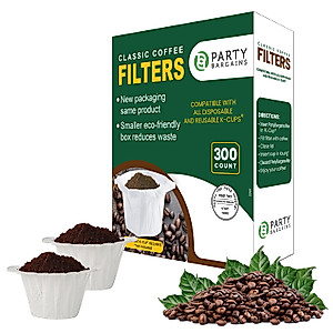 PARTY BARGAINS 300 Paper Coffee Filters - White Classic Design Single-Use Coffee Filter Compatible with Keurig 1.0 & 2.0, Perfect Size and Quantity