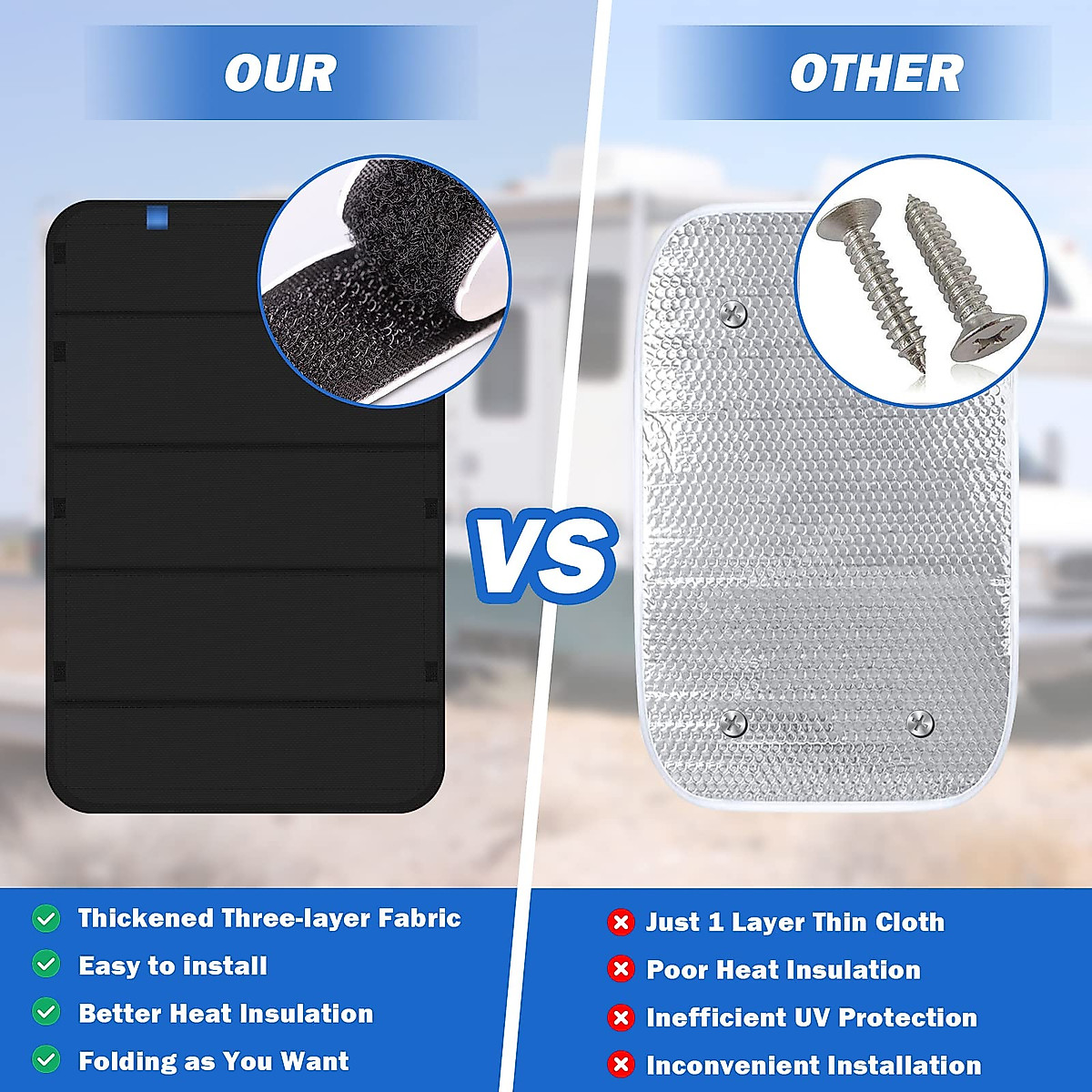 CoukouCover RV Door Window Curtains, Heavy Duty Waterproof Oxford Fabric 25 x 16 Inch Foldable RV Blackout Window Cover, Camper Door Window Cover (Black)