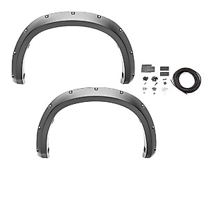 Bushwacker Pocket/Rivet Style Rear Fender Flares | 2-Piece Set, Black, Smooth Finish | 40092-02 | Fits 2007-2013 Chevrolet Silverado 1500 w/ 6.6' or 8.1' Bed; 2007-2014 Silverado 2500 HD, 3500 HD