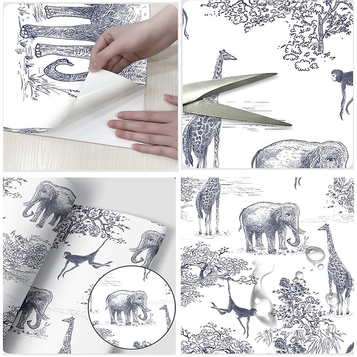 Blue Animal Peel and Stick Vinyl Contact Paper Cabinet Liner Wallpaper for Walls Shelves Cabinets Dresser Furniture Countertop Kids Room Decal Removable