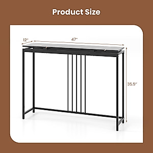 GOFLAME Narrow Console Table, 47” Sofa Tables Narrow Long with Faux Marble Tabletop & Metal Frame, Behind Couch Table, Entryway Table, Modern Foyer Tables for Entryway, Living Room, Black