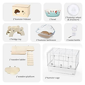 BUCATSTATE Hamster Cage 3-Level with Accessories, Includes Free Exercise Wheel, Water Bottle, Food Bowl & Hamster Hideout, Large Hamster Cage for Dwarf Hamster, Mice, Degus (24.4" L*13.7 "W*16.9" H)