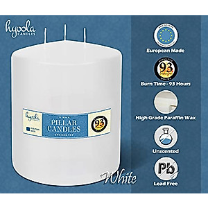 HYOOLA White Three Wick Large Candle - 4.75 x 6 Inch - Unscented Big Pillar Candles - 93 Hour - European Made