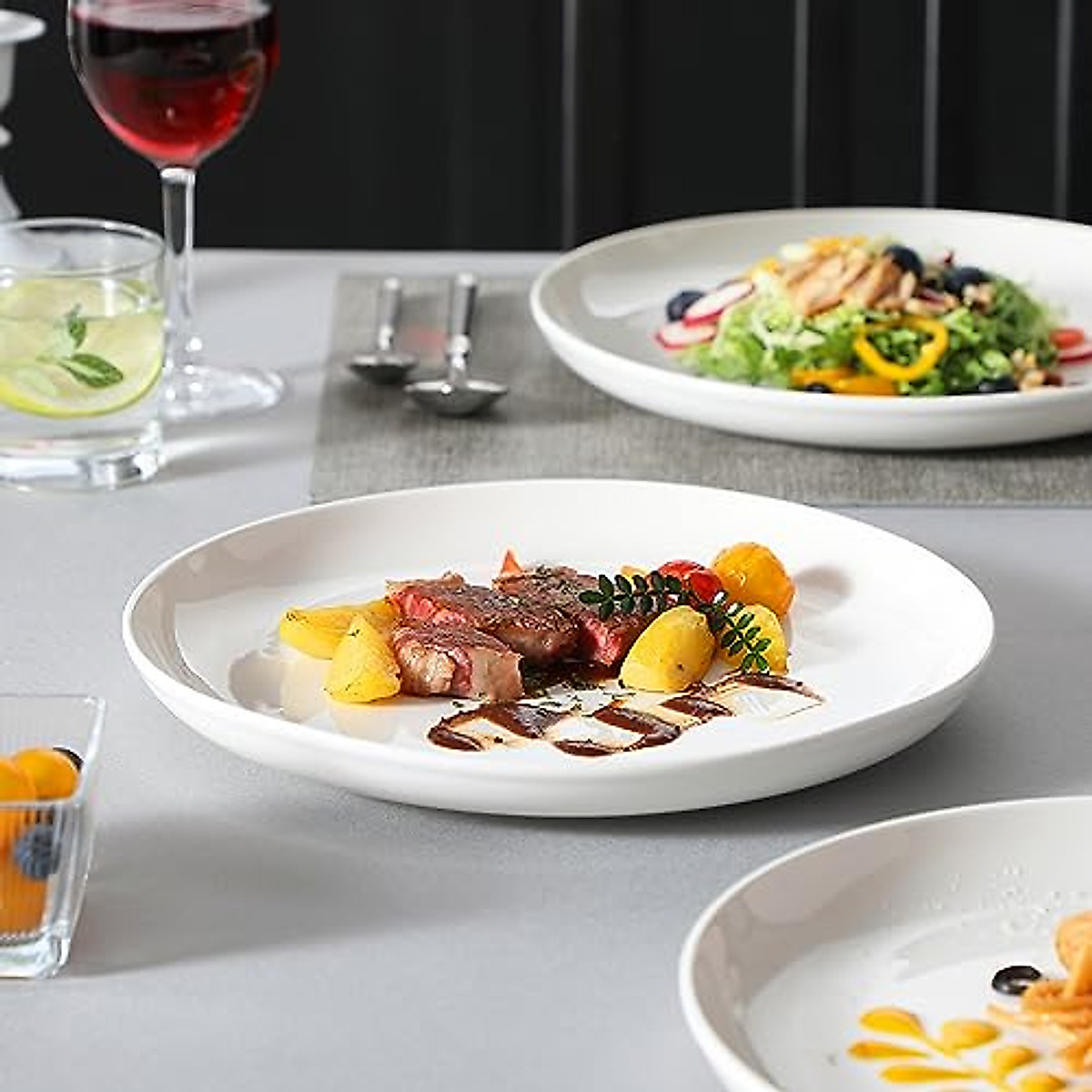 MALACASA 10.5 Inch Dinner Plates Set of 6, Porcelain Round Dessert Plates, Serving Plates, Salad Plates Set, Microwave & Dishwasher Safe, White, Series REG