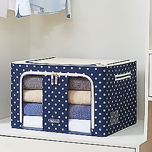 Oxford Fabric Storage Box with Steel Frame,Foldable Stackable Container Organizer with Large Window & Carry Handles Bedroom Closet Organization for Clothes Bedding Sheets Blanket Pillow