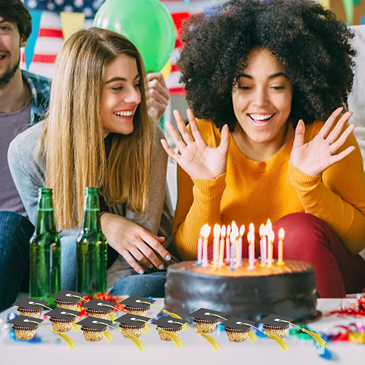 POUYRBA Graduation Cap Chocolate Decorations, 50pcs Black and Dark Blue 2024 Graduation Party Set for Chocolates Candies