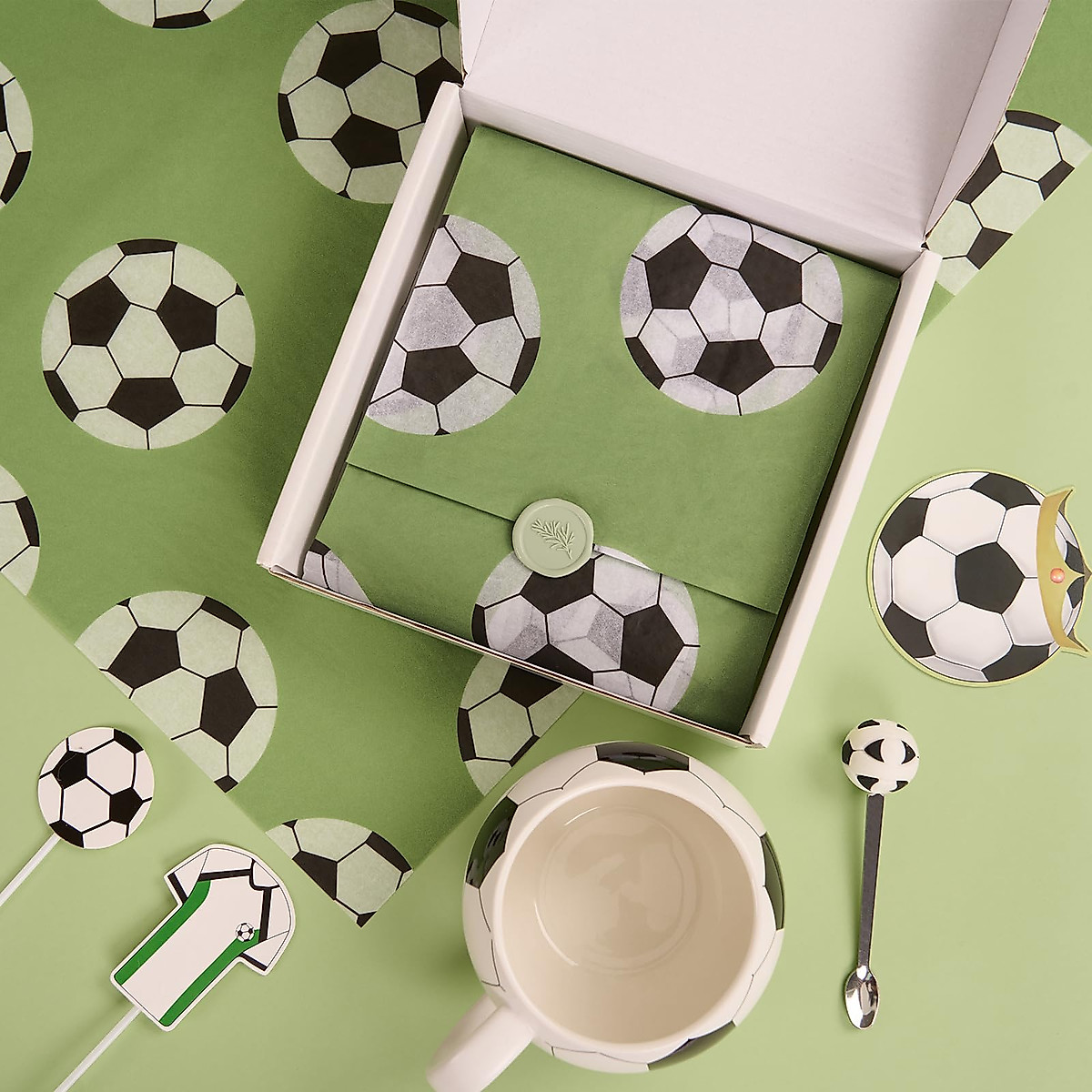 PAPER FAIR 60 Sheet Soccer Pattern Tissue Paper 20 x 20in Green White Black Football Art Gift Wrapping Paper DIY Craft Art Paper for Baby Shower Birthday Party Gift Packing