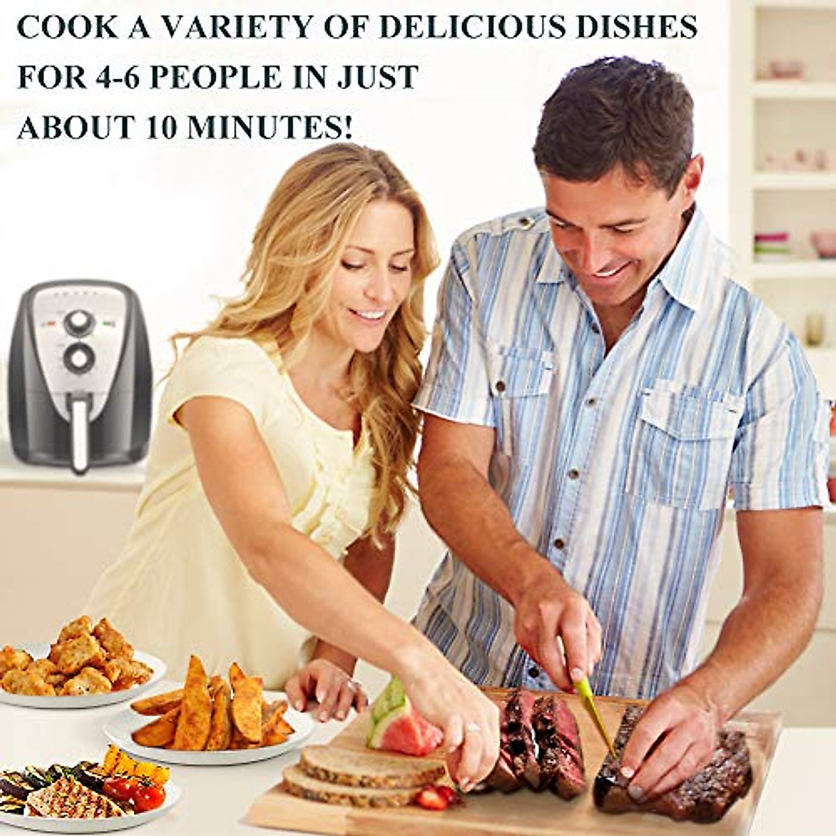 Secura Air Fryer XL 5.3 Quart 1700-Watt Electric Hot Air Fryers Oven Oil Free Nonstick Cooker w/Recipes for Frying, Roasting, Grilling, Baking (Silver)