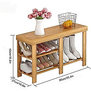 llibnn Bamboo Shoe Storage Bench Space Saving 2-Tier Standing Shoe Shelf Organiser Stand for Boots High Heels Sneakers