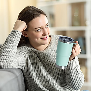 HASLE OUTFITTERS 20oz Tumbler with Lid, Stainless Steel Tumbler with Handle, Metal Insulated Travel Coffee Mug with Handle, Double Wall Vacuum Spill Proof Tumbler Cup, Mint Green 1 Pack