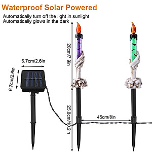 Halloween Solar Candle Light Stakes, 6 Pcs Skeleton Hands Hold Lighted Candle Paito Decor Pathway Makers, Waterproof Light Up Figurine for Outdoor Indoor Halloween Party Decorations