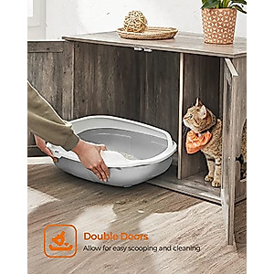 Feandrea Cat Litter Box Enclosure, Litter Box Furniture Hidden with Removable Divider, Indoor Cat House, End Table, 31.5 x 20.9 x 19.7 Inches, Greige UPCL002G01