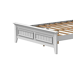 Modern Queen Size Platform Bed with Headboard ,Solid Wood Queen Bed Frame with Embellish Details,Bolivar Series Design,Country Queen Bed with Wooden Slat Support for Bedroom, White