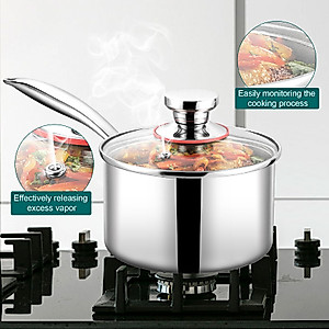 TeamFar 3qt Saucepan with Lid, Stainless Steel Tri-ply Pasta Sauce Milk Pan Small Cooking Pot with Ergonomic Handle, for Induction/Gas/Electric/Ceramic, Healthy & Heavy Duty, Dishwasher Safe