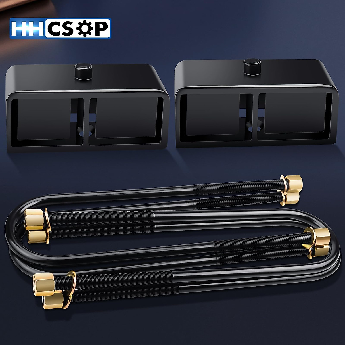 HHCSOP 2" Rear Lift Block Kits Compatible with 1999-2020 Ford F250/F350 Super Duty 2WD 4WD | 2000-2005 Ford Excursion 2WD 4WD, 2 inch Rear leveling Kit with 15.5" Black U bolts