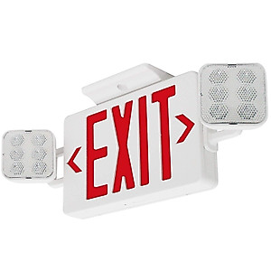 LFI Lights | Combo Red Exit Sign with Emergency Lights | White Housing | All LED | Two Adjustable Square Heads | Hardwired with Battery Backup | UL Listed | (1 Pack) | COMBOLG-R