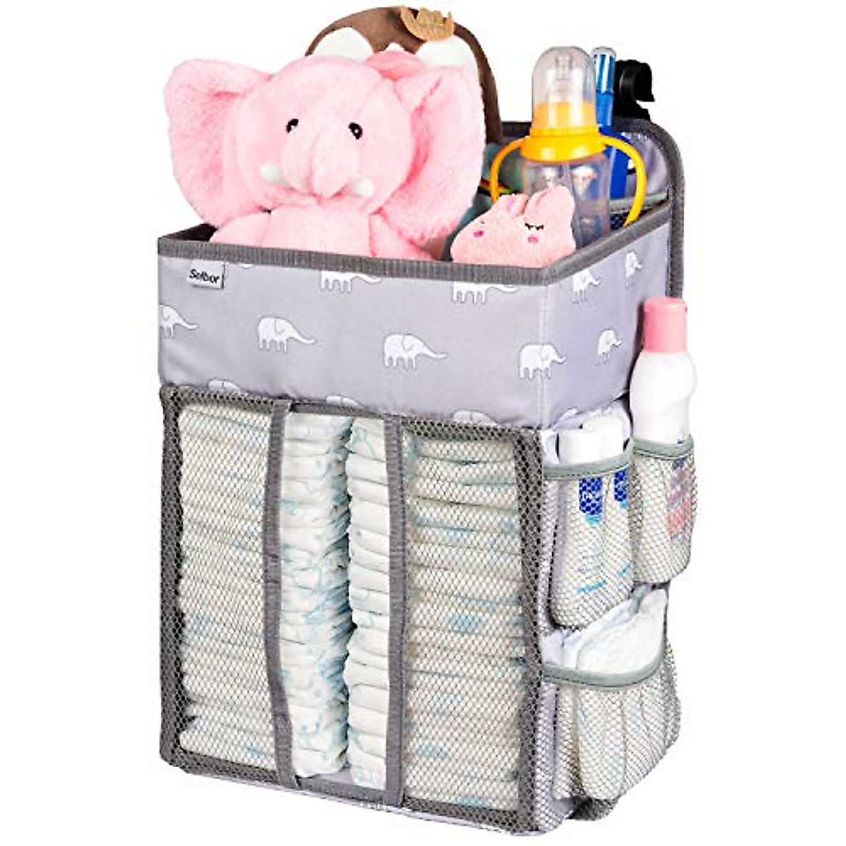 Hanging Nursery Organizer and Baby Diaper Caddy, Selbor Diapers Stacker Storage Bag for Changing Table, Crib, Playard or Wall - Nursery Organization & Baby Shower Gifts for Newborn (Elephant)