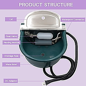 PAULOZYN Heated Livestock Water Bowl Kits Automatic Animals Dog Waterer Trough Outdoors Winter Animals Water Dispenser for Chicken Pet Cattle Horse Pig Cow Goat Sheep, with 2PCS Float Ball Valves