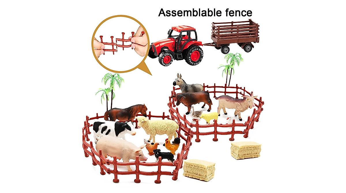 Farm Toy Set with Tractor, Animals & Fence for Kids 3-12