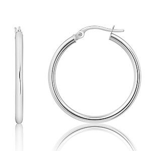 MAX + STONE Solid 14k Gold Hoop Earrings with Click Tops for Women | 1 Inch White Gold