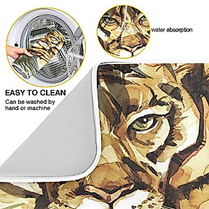 Tropical Leaves Tiger Dish Drying Mat 16"x18" Absorbent Machine Washable Hanging Fast Dry Pad Dish Protective Mat for Kitchen Countertop Heat Resistant Dinner Table Mat