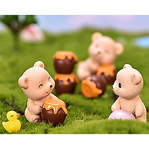 Miniature Bear Figurines, 8 Pcs Mini Bears with Jars Bear Figurines Model Cake Toppers Fairy Garden Accessories for Micro Landscape Plant Flower Pots