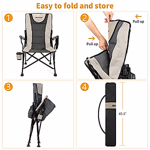REALEAD Adjustable Oversized Folding Chair High Back Camp Chair Beach Chair Heavy Duty Portable Camping and Lounge Travel Outdoor Seat with Cup Holder,Heavy Duty Supports 400 lbs