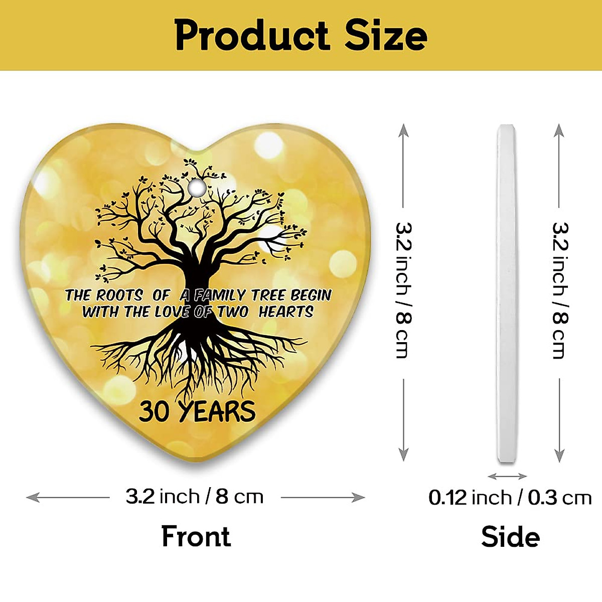 REWIDPARTY 30th Wedding Anniversary Ornament Family Tree Decoration 30 Years as Mr & Mrs Heart Keepsake Married Anniversary for Couple Gifts 3" Heart Ceramic Ornament with Gold Ribbon & Gift Box