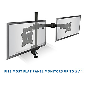 Mount-It! Dual Monitor Mount | Double Monitor Desk Stand Arm | Two Articulating Arms Fit 2 Screens 17 19 20 21 22 24 27 Inch Computer | VESA 75 100 Compatible Displays | C-Clamp Base