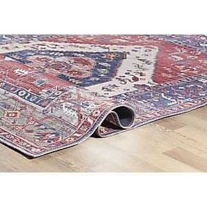GLN Rugs Vintage Collection - Machine Washable Area Rug, Vintage Washable Rug, Non Slip Area Rug, Low Pile Living Room Rug, Bedroom Rug, Bathroom Rug - Easy Clean (2'x3' Red Rug)