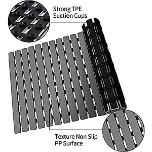 MBOSS Bath Tub Shower Mat Non Slip Bathtub Mats for Bathroom Shower Floor Mat Bath Mats for Shower Tub Anti Slip Shower Mat with Drain Hole and Large Suction Cups (Grey, 27.5 X 15.7 Inch)