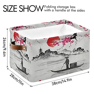 Storage Basket Cube Vintage Japanese Fisherman Large Collapsible Toys Storage Box Bin Laundry Organizer for Closet Shelf Nursery Kids Bedroom,15x11x9.5 in,1 Pack