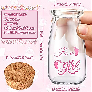 Sieral 48 Pcs 3.4 oz Small Glass Bottles Favor Jars with Cork Lids Baby Shower Decorative Milk Jar for Party Candy Decorations Souvenirs (It's a Girl)