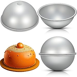 Hushee 2 Pcs Football Cake Pan 8 Inch Aluminum Hemisphere Pan Nonstick 3D Round Shape Cake Molds for Baking Sphere Half Ball Cake Pan for Birthday Wedding Anniversary DIY Cakes Bakeware Tools, Silver