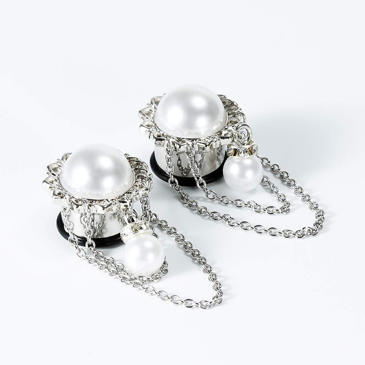 TBOSEN 1 Pairs Bead Chain Style Dangle Gauges Ear Tunnels Plugs Stainless Steel Ear Gauges Expander Stretcher Screwed Ear Tunnels for Size 2g(6mm)-5/8''(16mm)