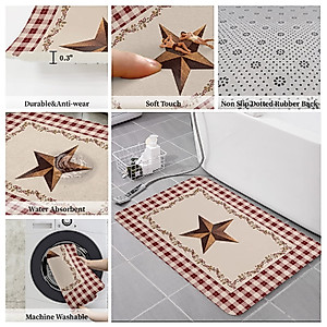 Libaoge Kitchen Mat Rug 1 PCS Rustic Barn Texas Western Star Red Buffalo Plaid Runner Rug Anti-Fatigue Comfort Memory Foam Standing Mat Non-Slip Floor Door Mat for Bathroom Bedroom 16x47in
