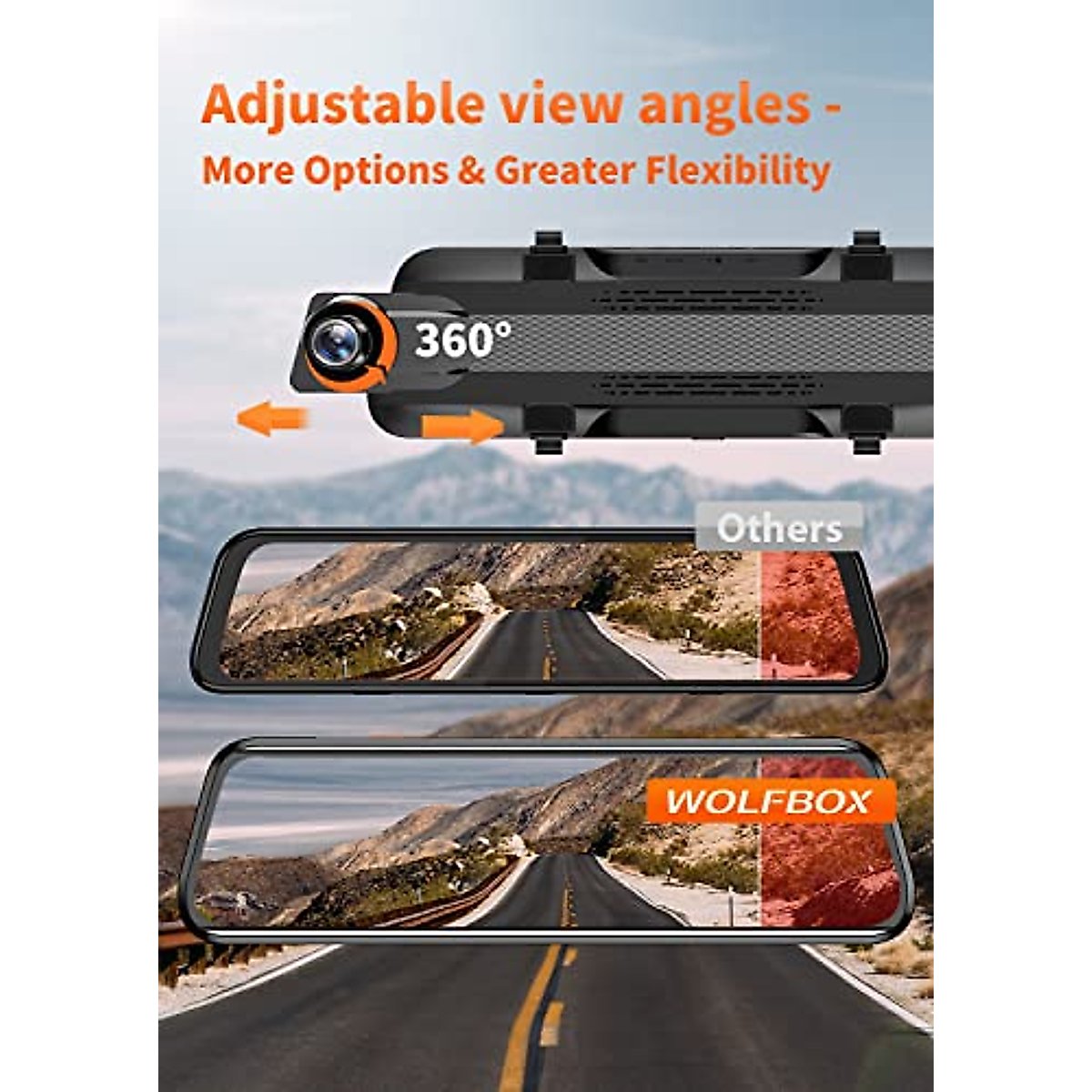 WOLFBOX 2.5K Dash Cam Mirror for Car, Rear View Mirror Camera with 10" IPS Full Touch Screen, Dual Dash Camera 1440P Front and Rear Mirror with 1080P Backup Camera, Free TF Card & GPS
