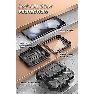 SUPCASE for Samsung Galaxy Z Flip 5 Case with Stand & Belt-Clip (Unicorn Beetle Pro), [Hinge Protection] [Front Screen Protector] Dual Layer Rugged Protective Phone Case for Galaxy Z Flip 5, Black