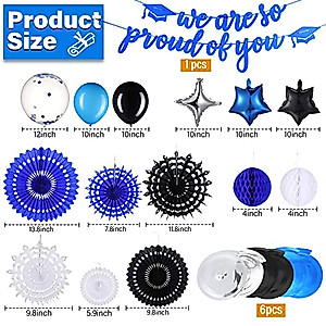 38 Pcs 2023 Graduation Party Decorations Include Blue Black Latex Balloon Confetti Balloon Star Aluminum Foil Balloon Snowflake Tissue Paper Fans Graduation Garland Honeycomb Ball Decor Hanging Swirls