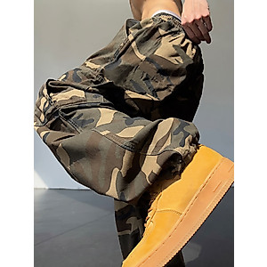 Verdusa Men's Drawstring Waist Camo Print Cargo Pants Sweatpants Workout Joggers Army Green M