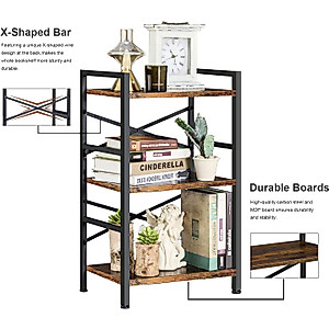 KKN Book Shelf, 4 Tier Industrial Book case, Metal & Wood Small Bookshelf, Display Shelf Book Shelf Storage Organizer for Living Room, Bedroom, and Office Furniture (3 Tier)