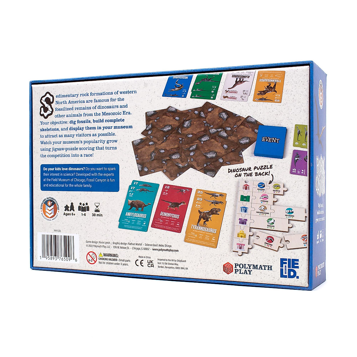 Fossil Canyon Deluxe Edition | Dinosaur Paleontology Family Game | Play Competitively, Cooperatively, or Solo | 1-6 Players, Ages 6 and Up | Field Museum Science Booklet Included