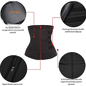 SHAPERIN Double Belt Waist Trainer for Women Neoprene Sweat Fitness Waist Cincher Body Shaper for Weight Loss (X-Large,Black)