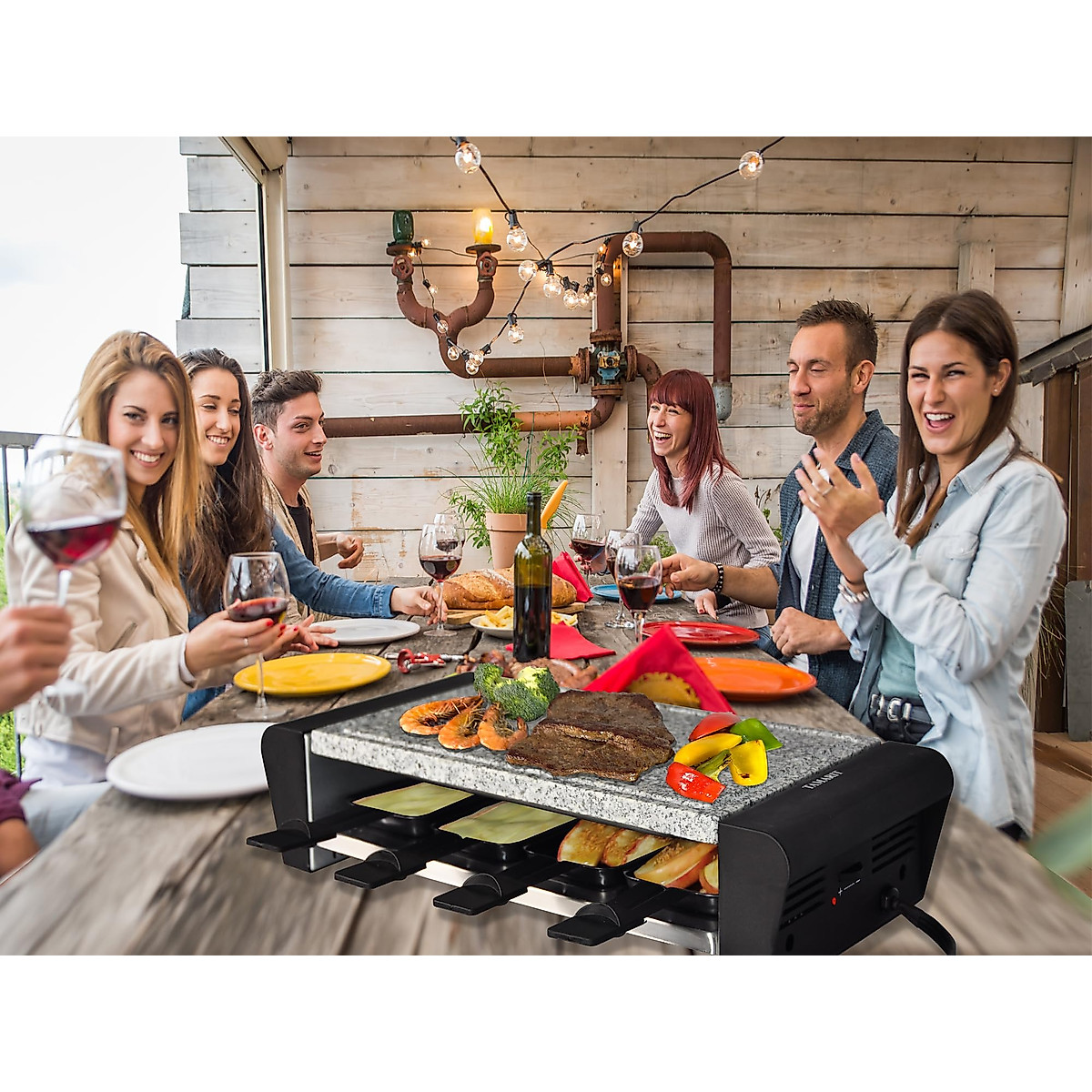 TAMARIT Raclette Table Grill 3-in-1 Electric Grill Portable, Korean BBQ Grill Indoor with 8 Paddles, Dishwasher Safe Reversible Non-stick Aluminum Plate & Grill Stone for Parties and Family Gatherings